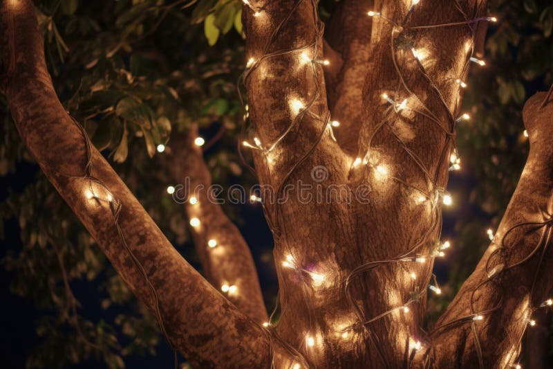 Decorative Fairy Lights Wrapped Around a Tree Stock Image - Image of ...