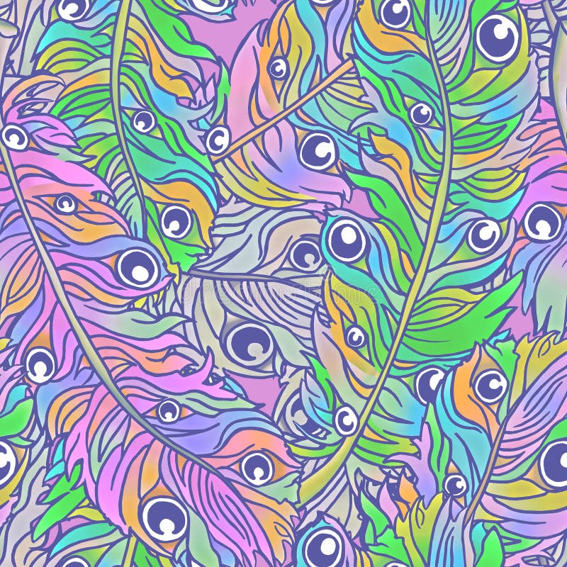 Decorative Feathers Pattern - Abstract Colors on Pink Background ...