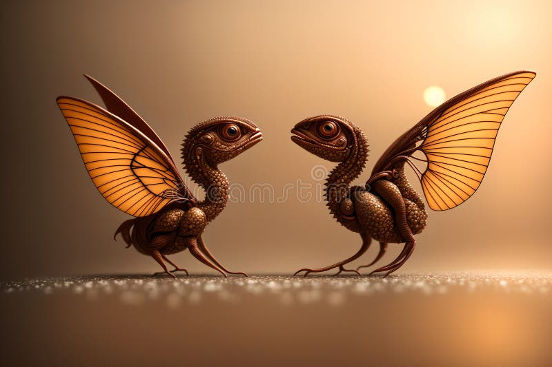 Decorative Figures of Strange Animals with Transparent Wings, Cute and ...