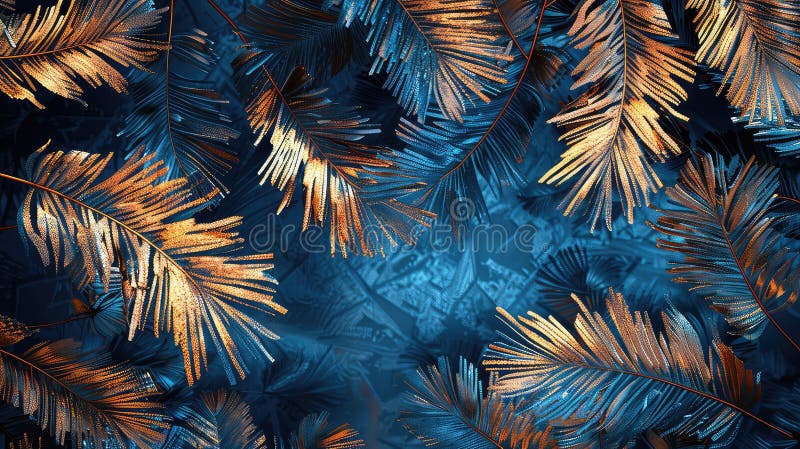 Decorative Fir Branches on Blue Black Background with Multilayered ...