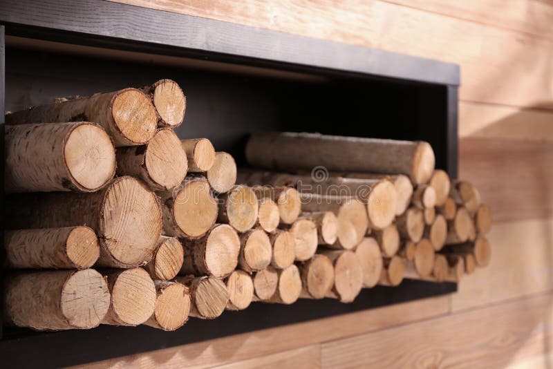 Decorative Fireplace with Stacked Wood. Idea for Interior Design Stock ...