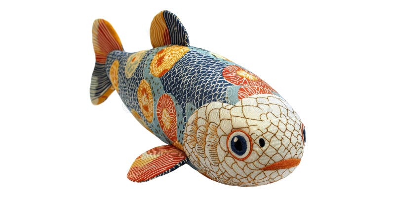 Decorative Fish Plush Toy with Patterned Fabric Design Isolated on ...