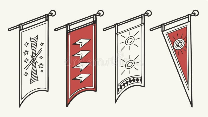 Decorative Flags and Banners, Festive Celebration Elements Vector ...