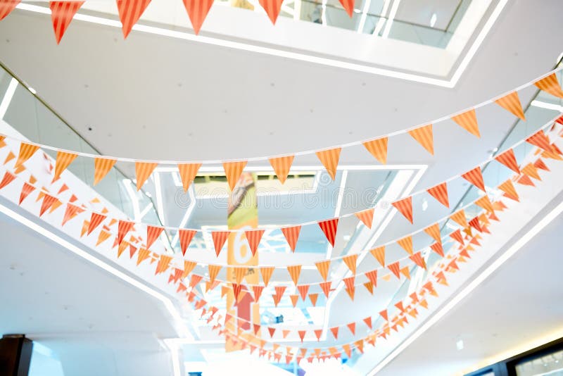 Decorative Flags in the Mall Stock Photo - Image of bright, interior ...
