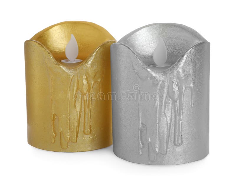 Decorative Flameless LED Candles on White Background Stock Image ...