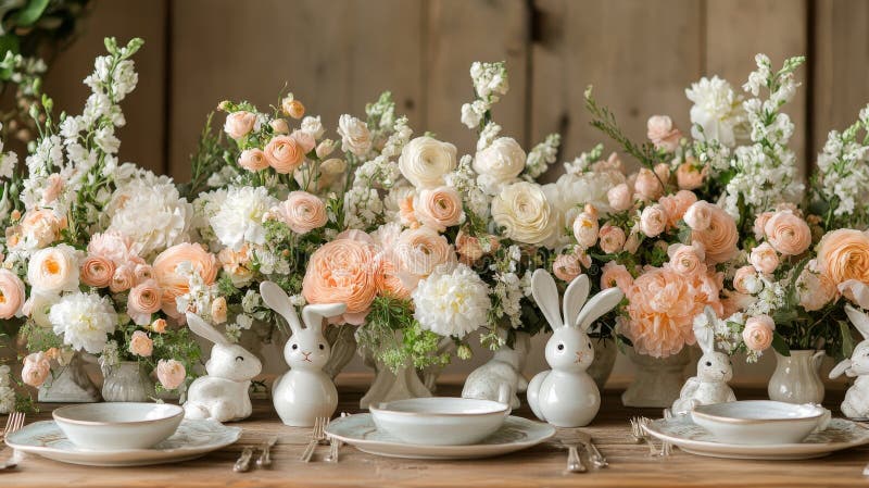 Decorative Floral Arrangement with Ceramic Rabbits for a Spring ...