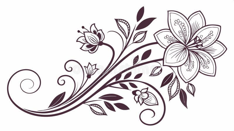 Decorative Floral Border Element with Simple Blossoms and Leaves Vector ...