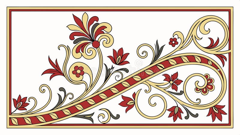 Decorative Floral Border Element with Stylized Leaves and Flowers ...