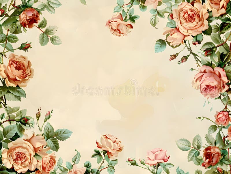 A Decorative Floral Border Featuring Various Roses on a Soft Background ...