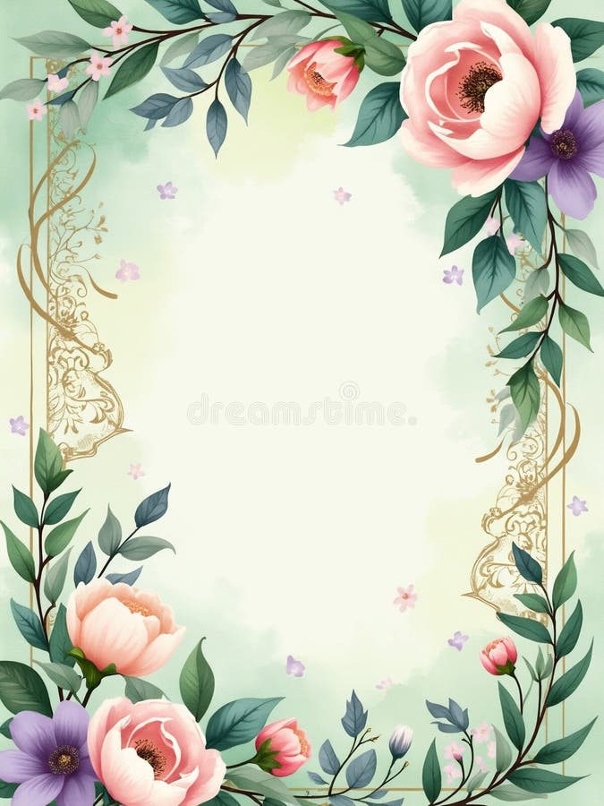 A Decorative Floral Border Frames a Soft Green Background Stock ...