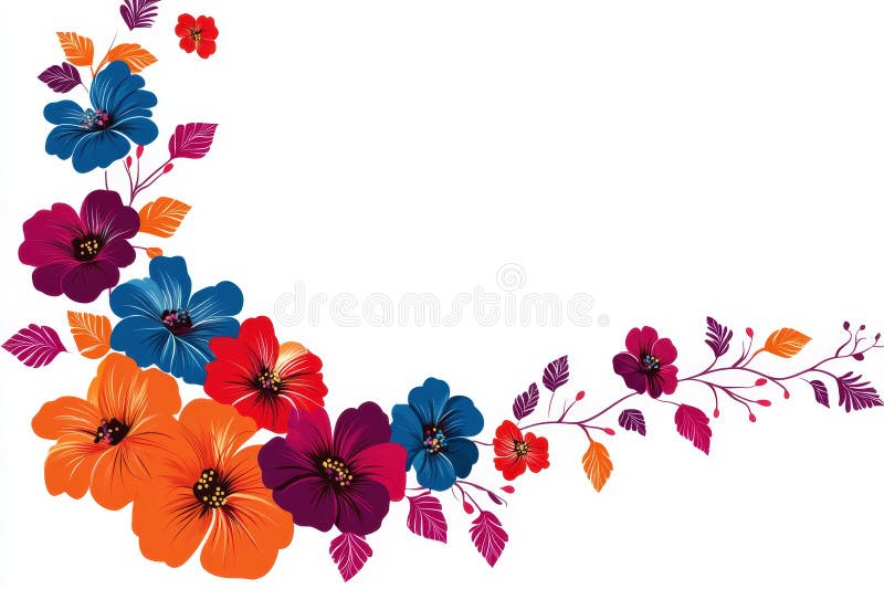 A Decorative Floral Corner Border with Colorful Flowers. Stock ...