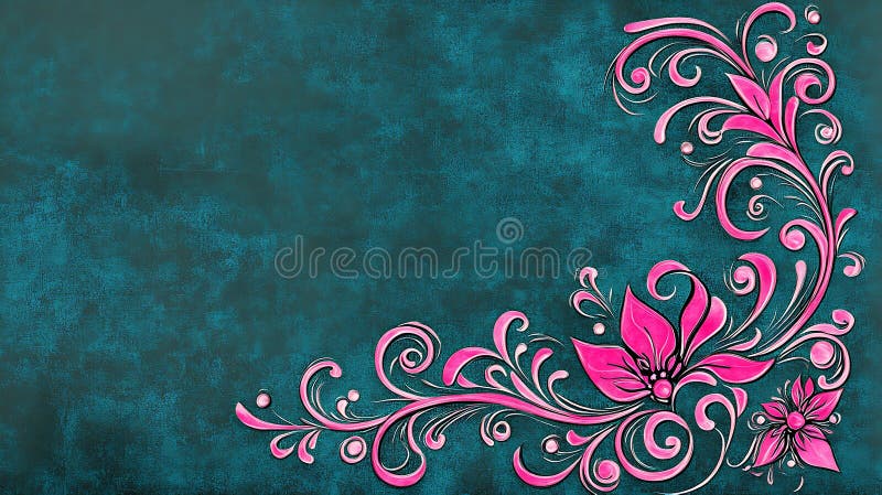 Decorative Floral Corner Design on Teal Background Editorial Stock ...