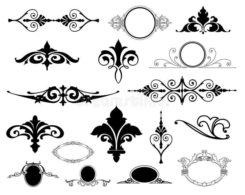 Decorative Floral Design Elements (black and White) Stock Vector ...