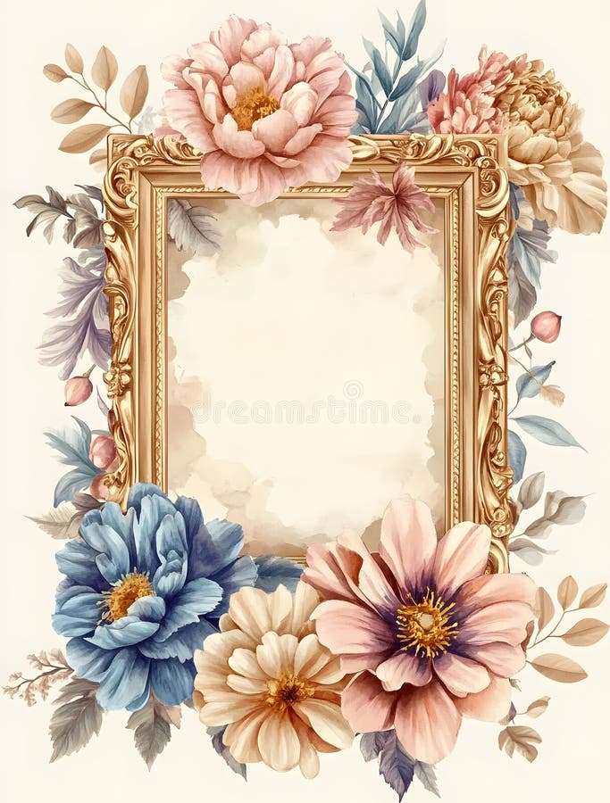 A Decorative Floral Frame with Pastel-colored Flowers for Artistic ...