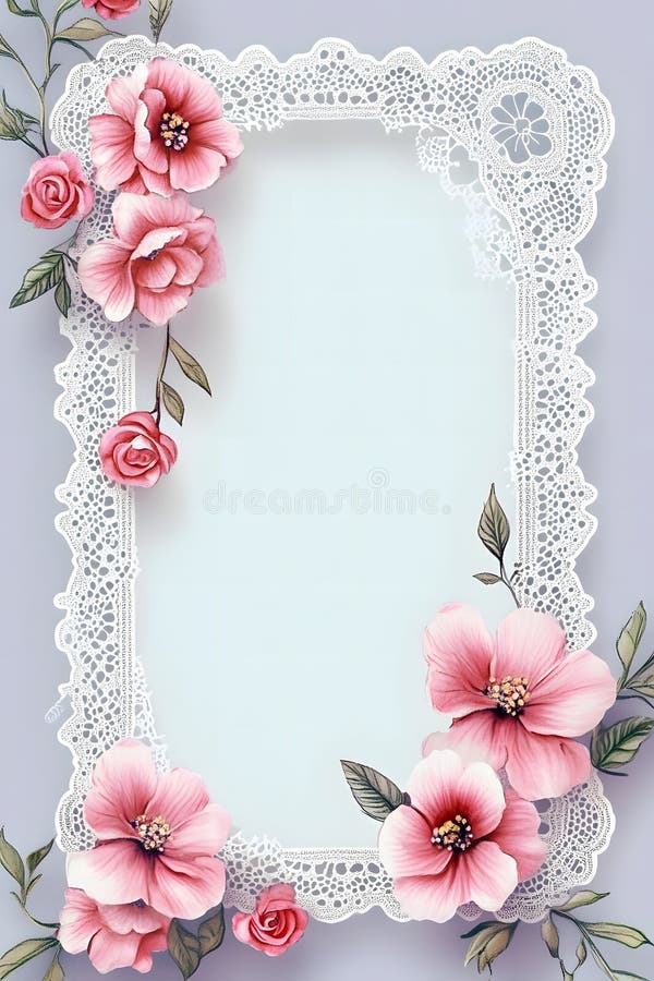 A Decorative Floral Frame with Pink Flowers and Lace Design for ...