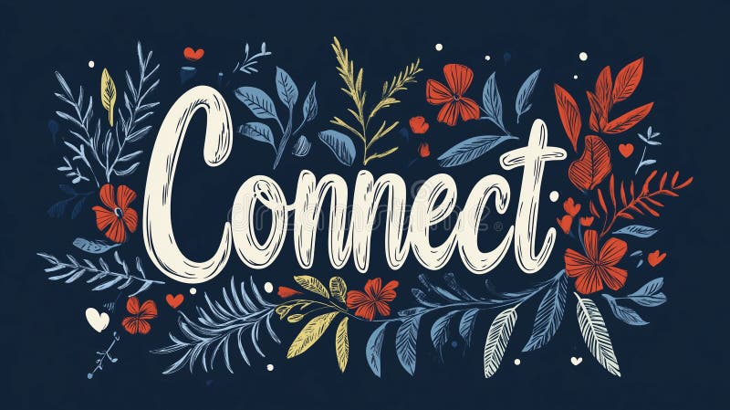 Decorative Floral Illustration with the Word Connect on a Dark ...