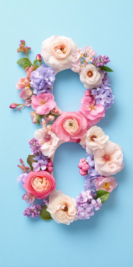 Decorative Floral Number 18 on Blue Background for Creative Design and ...