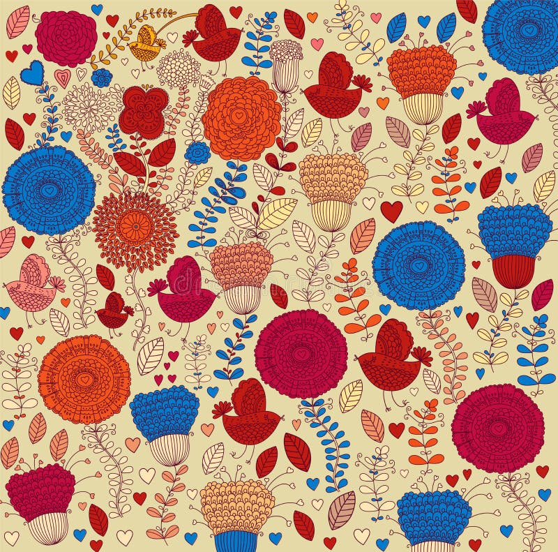 Seamless Shabby Floral Hand-drawn Curly Pattern Stock Illustration ...