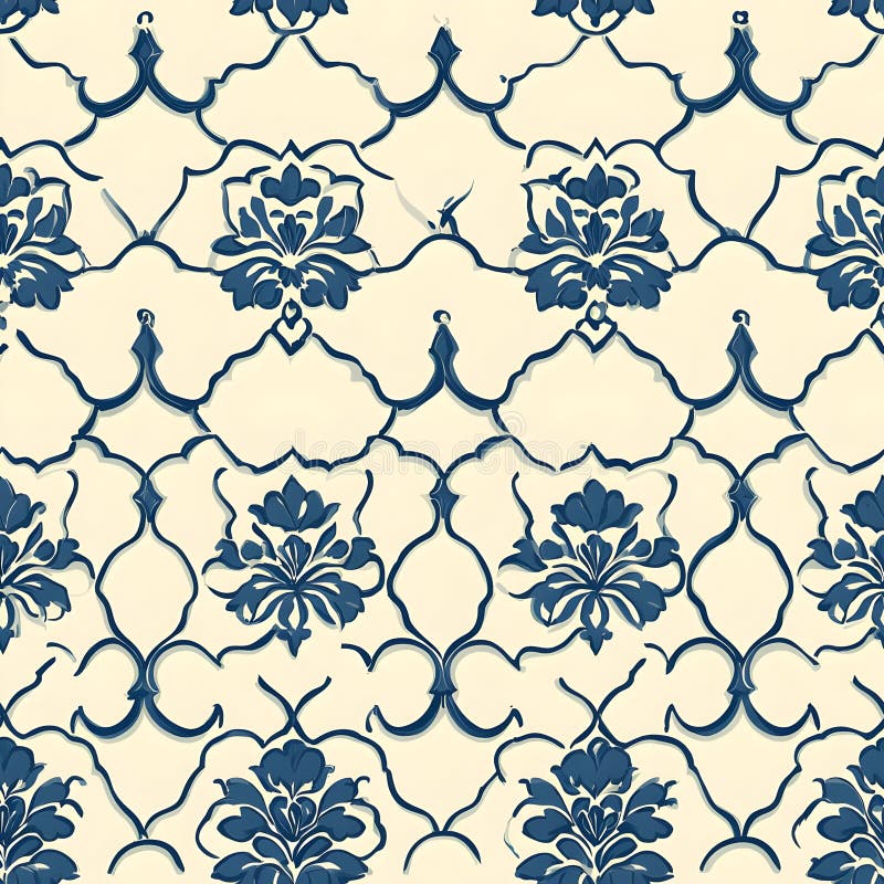 Decorative Floral Pattern in Blue and Cream, Suitable for Textiles or ...