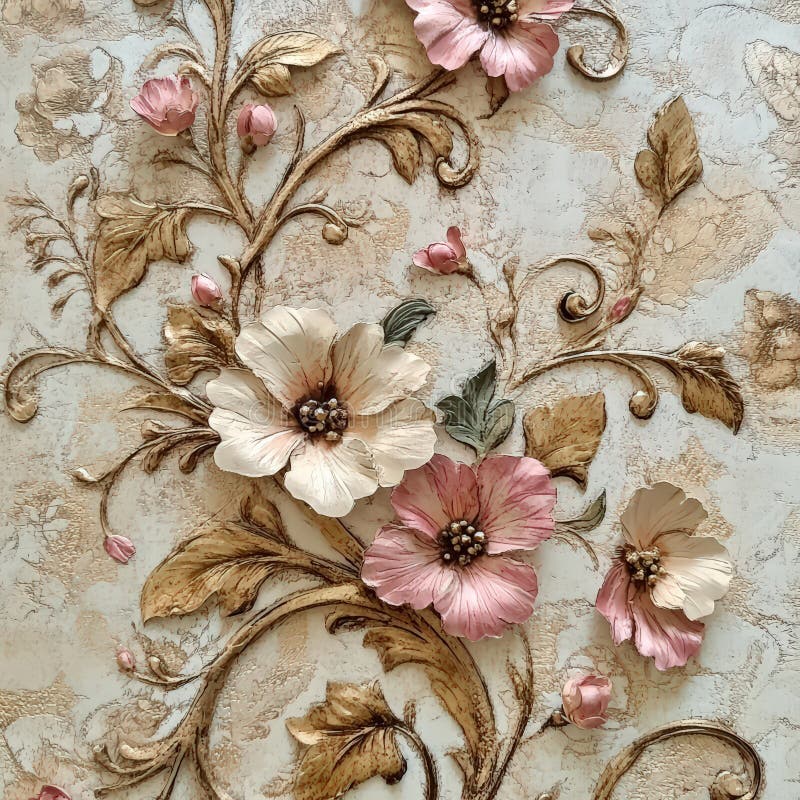 Decorative Floral Relief Artwork with Pastel Colors and Soft Textures ...