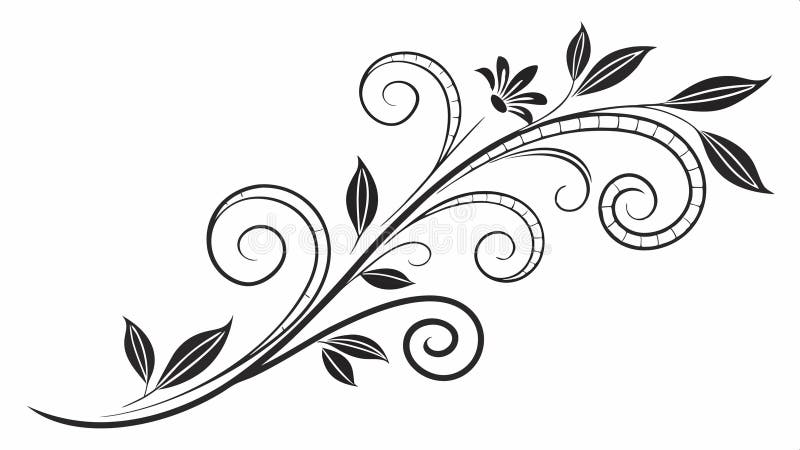 Decorative Floral Scroll Branch, Nature Element Illustration Ornament ...
