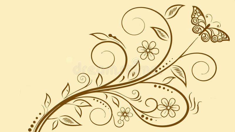 Decorative Floral Scroll with Delicate Butterflies and Leaves Vector ...