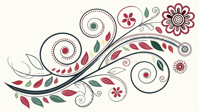 Decorative Floral Scroll Design Element with Elegant Curves and Leaf ...