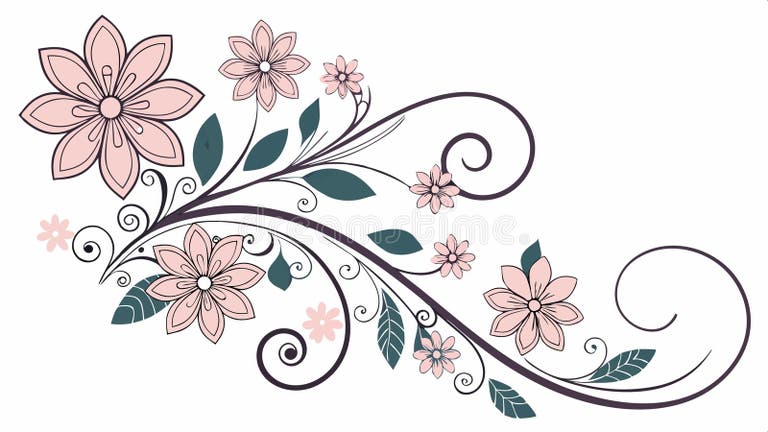 Decorative Floral Scroll Design with Flowers and Flowing Leaf Elements ...