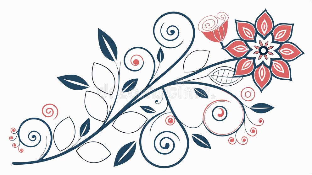 Decorative Floral Scroll Design with Leaves and Small Flower Elements ...