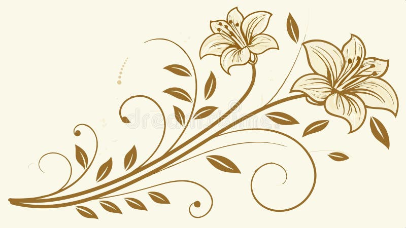 Decorative Floral Scroll with Stylized Lilies and Leaves Element Vector ...