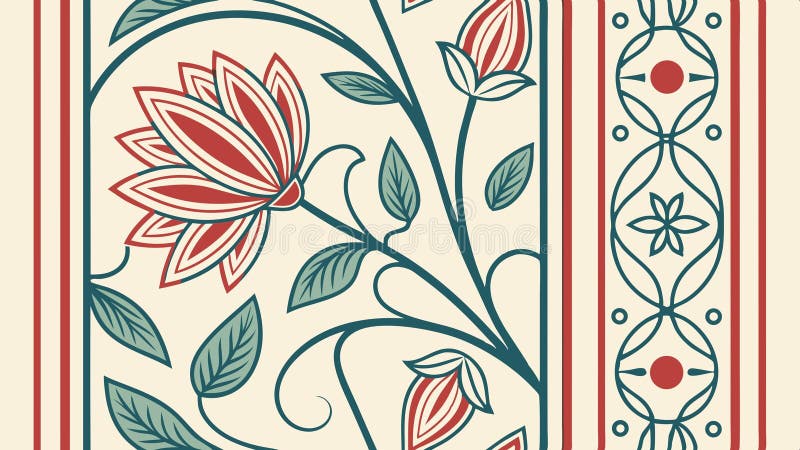 Decorative Floral Stripe Pattern with Blossoms Leaves Vector Design ...