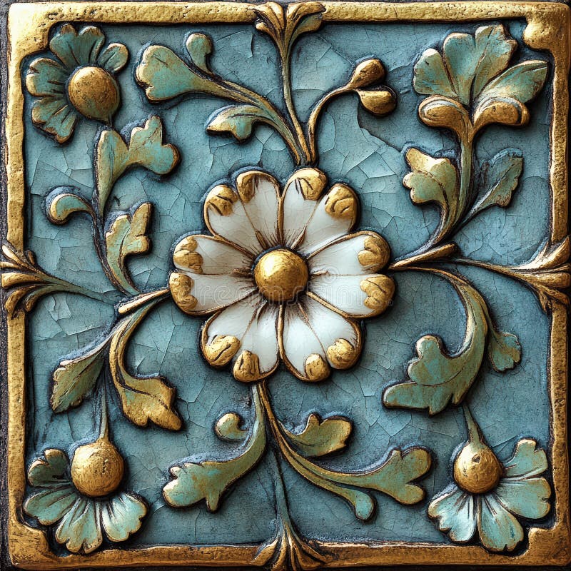 Decorative Floral Tile Design with Intricate Pattern and Vintage Style ...