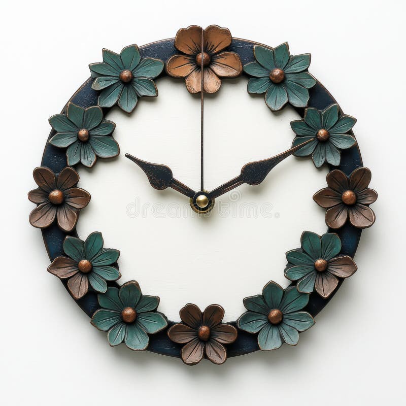 Decorative Floral Wall Clock Stock Illustration - Illustration of home ...