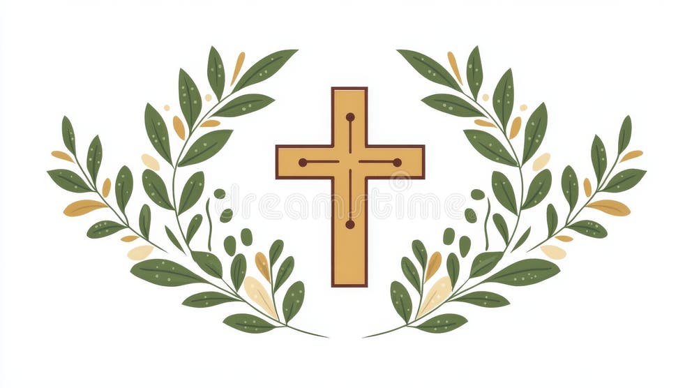 Decorative Foliage Elements Completely Surround a Green Cross Stock ...