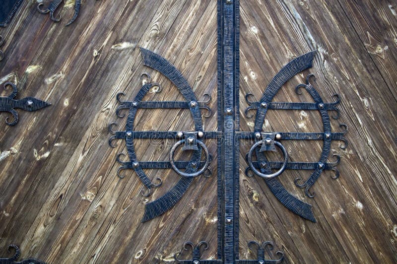 Decorative Forged Elements on Wooden Doors Stock Photo - Image of ...