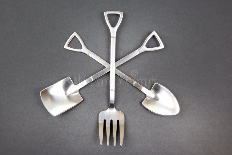Decorative Fork and Spoons in the Form of Spades on a Gray Background ...