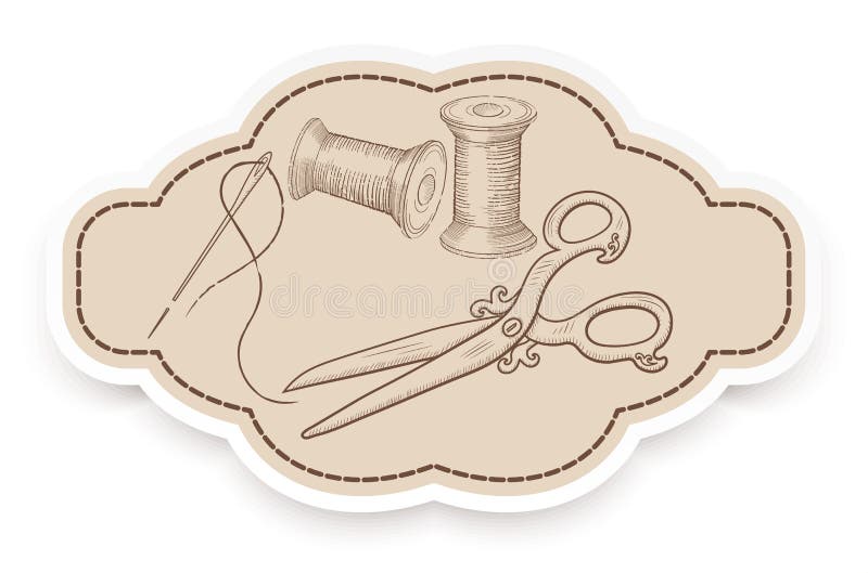 Decorative Frame for Advertising Stickers with Hand Drawn Sewing Tools ...