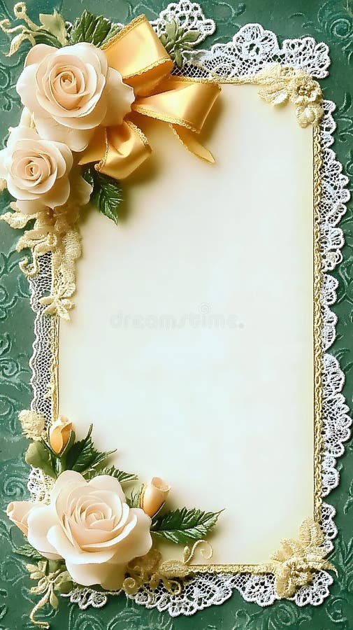 A Decorative Frame Featuring Cream Roses and a Golden Bow, Suitable for ...
