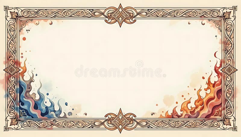 Decorative Frame with Fire and Water Watercolor Elements Illustration ...