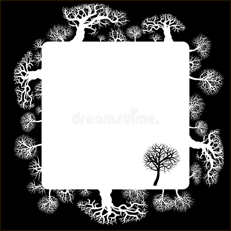 Decorative Frame with Floral Elements. Silhouette of a Forest Stock ...