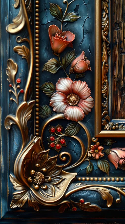 A Decorative Frame with Flowers and Leaves Stock Image - Image of ...