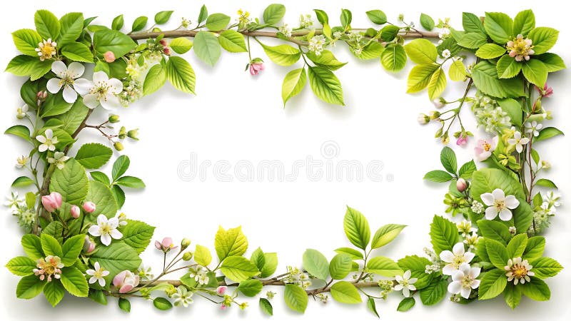 Decorative Frame of Green Leaves and Blossoms - Beautiful Nature-Themed ...