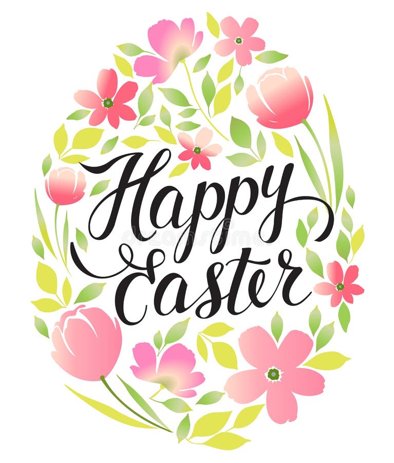 Decorative Frame Happy Easter and Floral Elements. Easter Eggs with ...