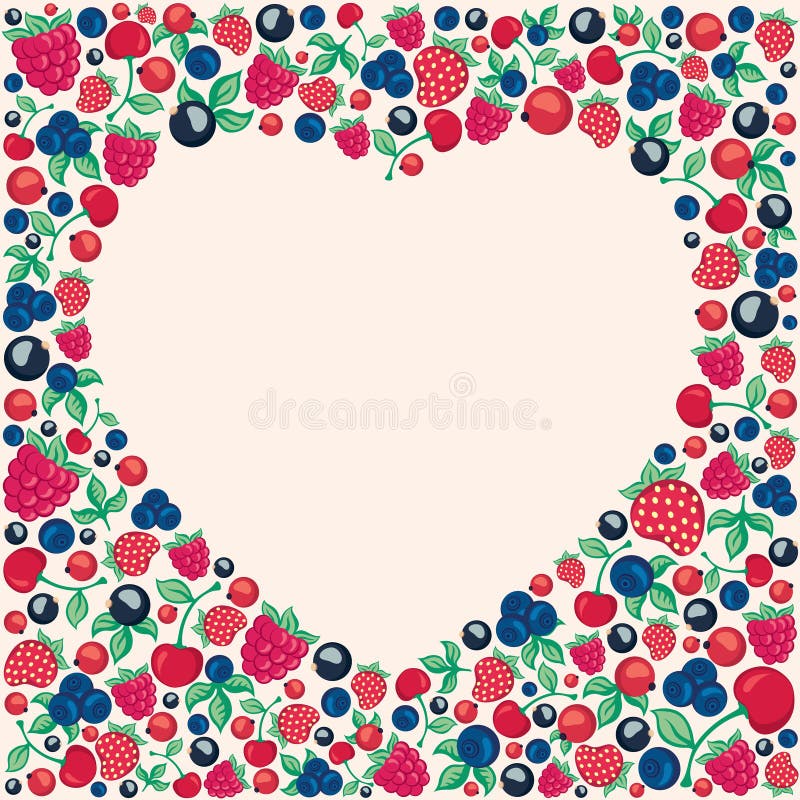 Decorative Frame Heart from Berries and Leaves Stock Illustration ...