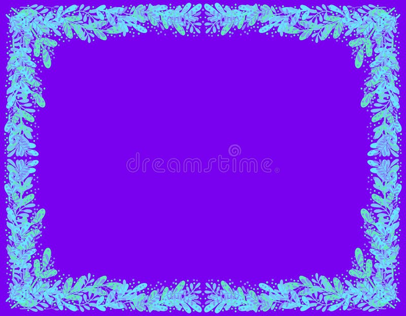 Decorative Frame of Light Blue Leaves on a Dark Purple Background ...