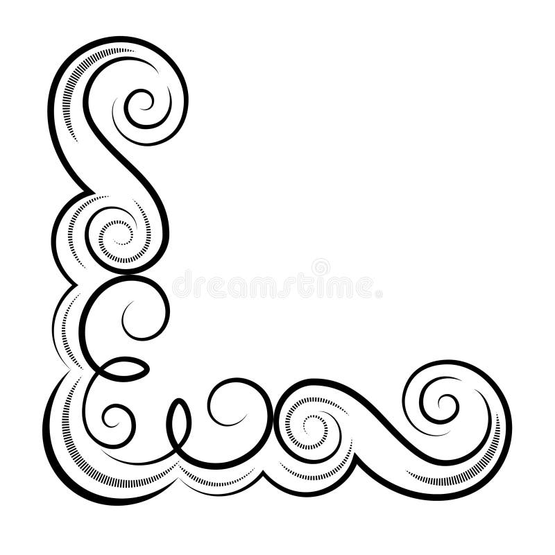 Decorative Frame Made of Wavy Curls Corner Border Black Vector Pattern ...