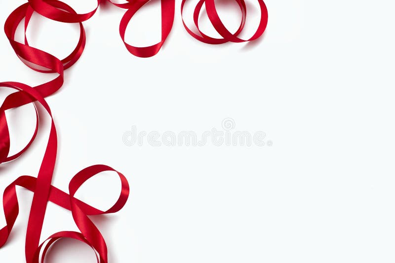 Decorative Frame of Red Satin Ribbon White Background Top View Copy ...