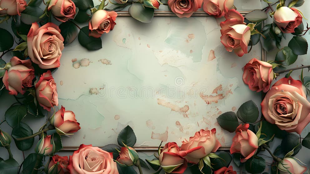 A Decorative Frame of Roses Surrounding a Soft, Textured Background ...