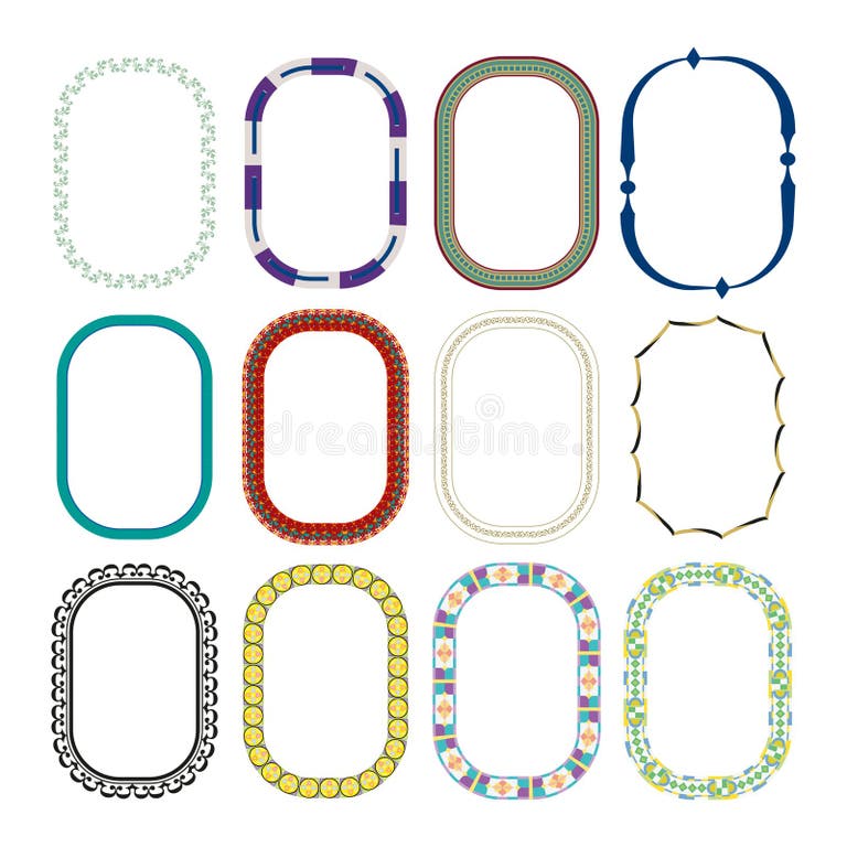 Decorative Frame Set. Colorful Oval Design. Patterned Border Vector ...