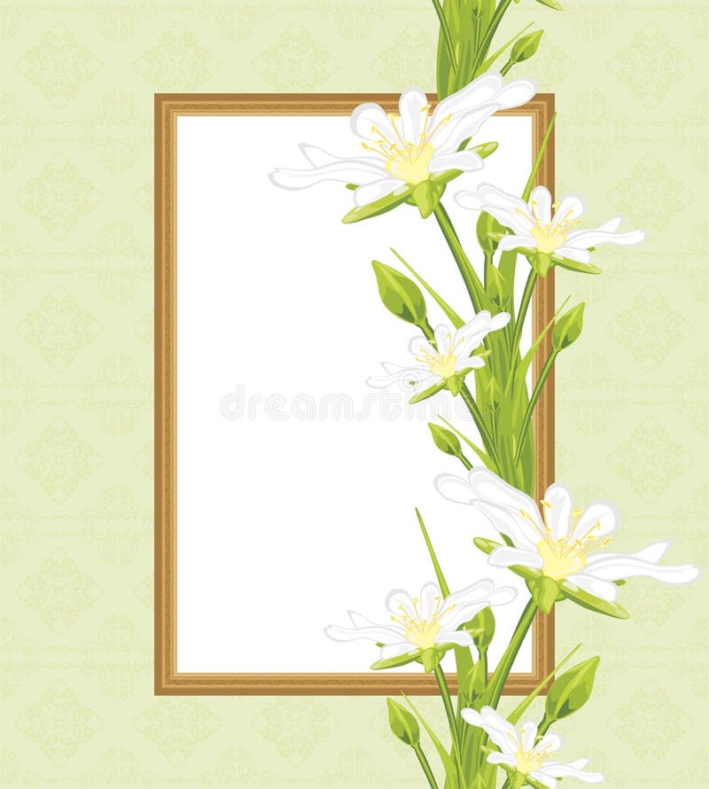 Decorative Frame with White Spring Flowers. Greeting Card Stock Vector ...